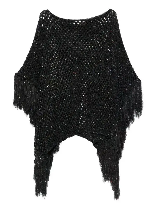 AKEP Sequin-embellished Fringed Poncho - Black