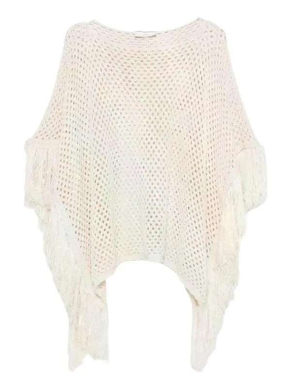 AKEP Open-knit Fringe-trimmed Sweater - Neutrals