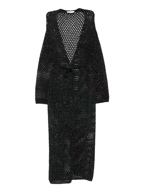 AKEP Sequin-embellished Open-knit Cardigan - Black