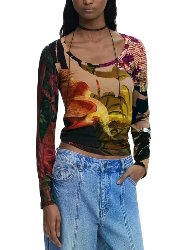 Desigual Printed Long-sleeved T-shirt - Neutrals