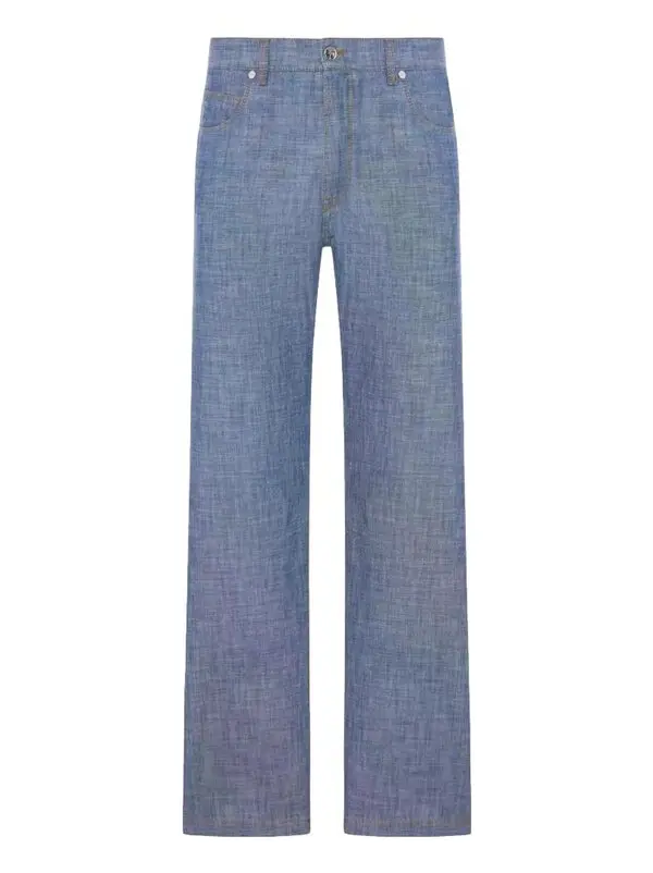 Fendi Logo-patch Straight-leg Trousers - Blue