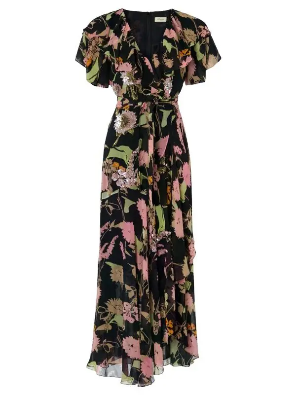 TEMPERLEY LONDON Maisie Sequin-embellished Floral-print Dress - Black