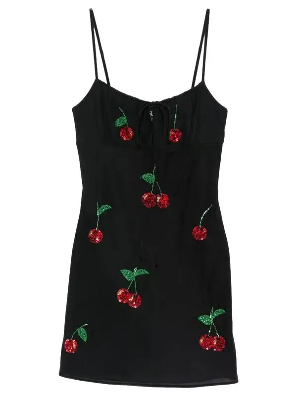 LESLIE AMON Sequin-embellished Cherry-motif Mini Dress - Black