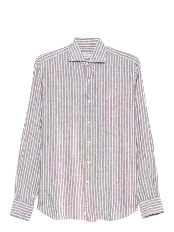 ALESSANDRO GHERARDI Vertical-stripes Linen Shirt - Brown