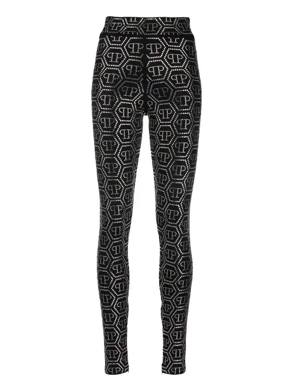 Philipp Plein Monogram-print Embellished Leggings - Black
