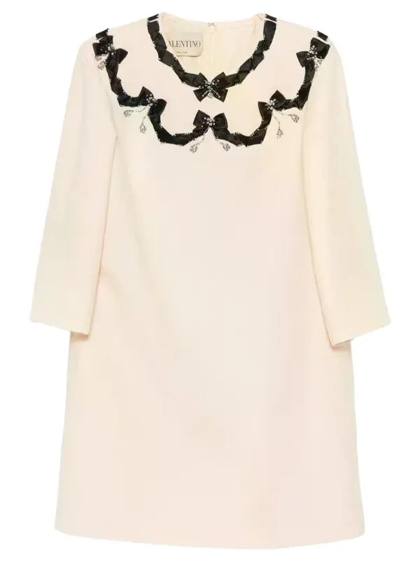 Valentino Garavani Bow-embellished Crystal-pendant Dress - Neutrals