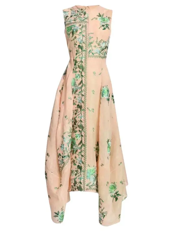 Erdem Floral-embroidered Handkerchief-hem Midi Dress - Pink