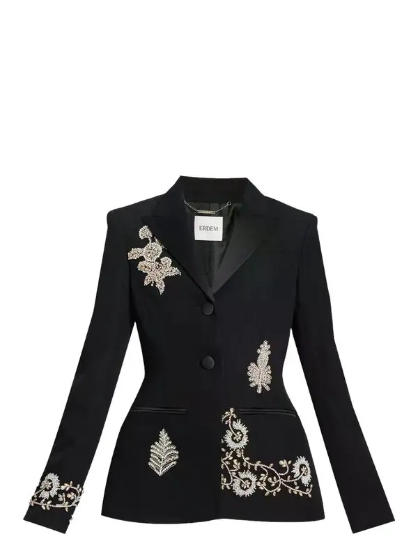Erdem Embroidered Grain De Poudre Blazer - Black