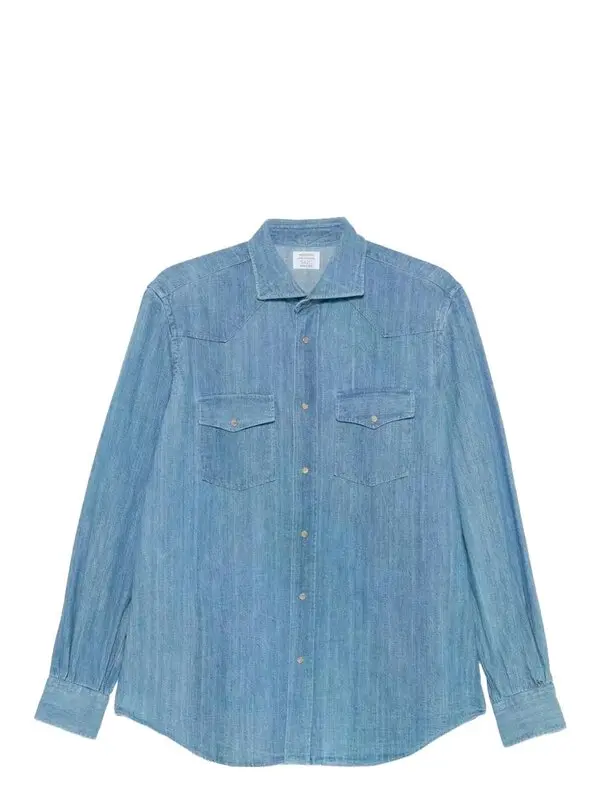 MAZZARELLI Western-yoke Chest-pocket Shirt - Blue