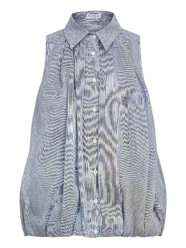 Brunello Cucinelli Striped Pleated Shirt - Blue
