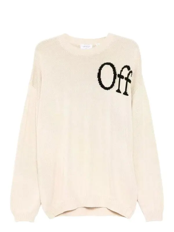 Off-White Logo-print Round Neck Jumper - Neutrals