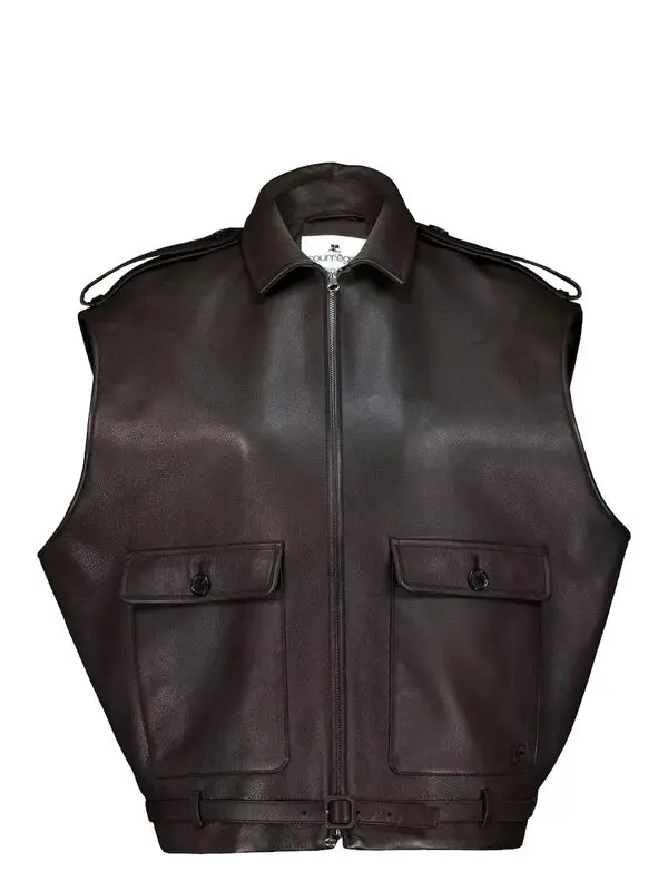 COURREGES Front-zip Belted Gilet - Brown