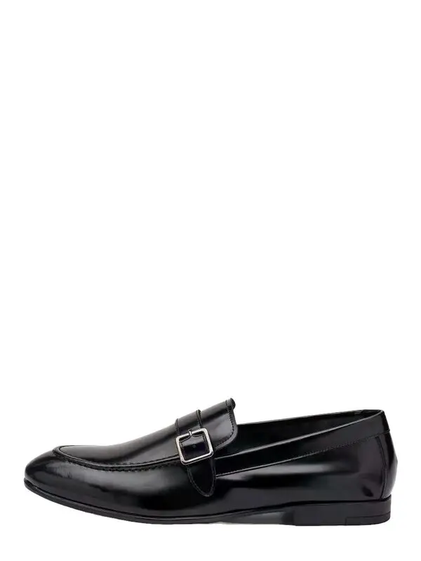 FRAU Polished Buckle-strap Loafers - Black
