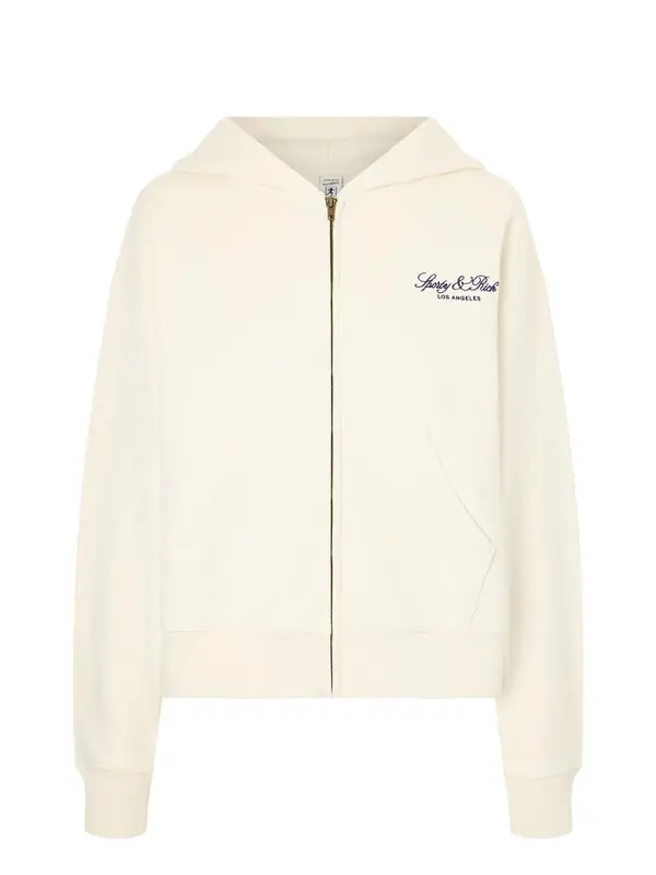 Sporty & Rich Vendome La Embroidered Cotton-fleece Hoodie - Neutrals
