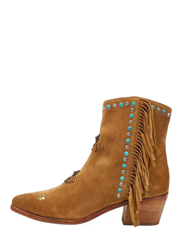 FRAU Fringed Stud-embellished Ankle Boots - Brown