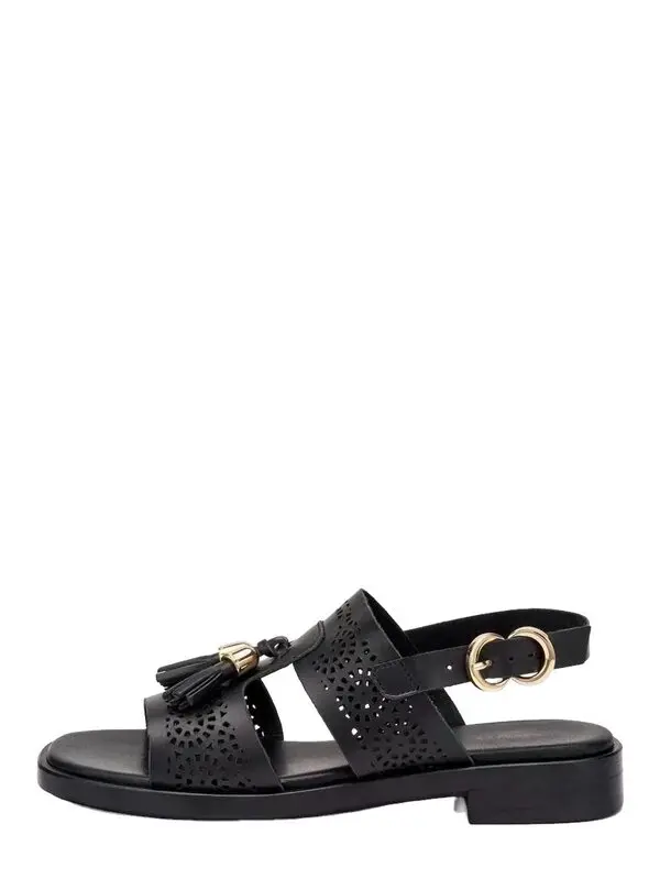 FRAU Perforated-design Tassel Sandals - Black