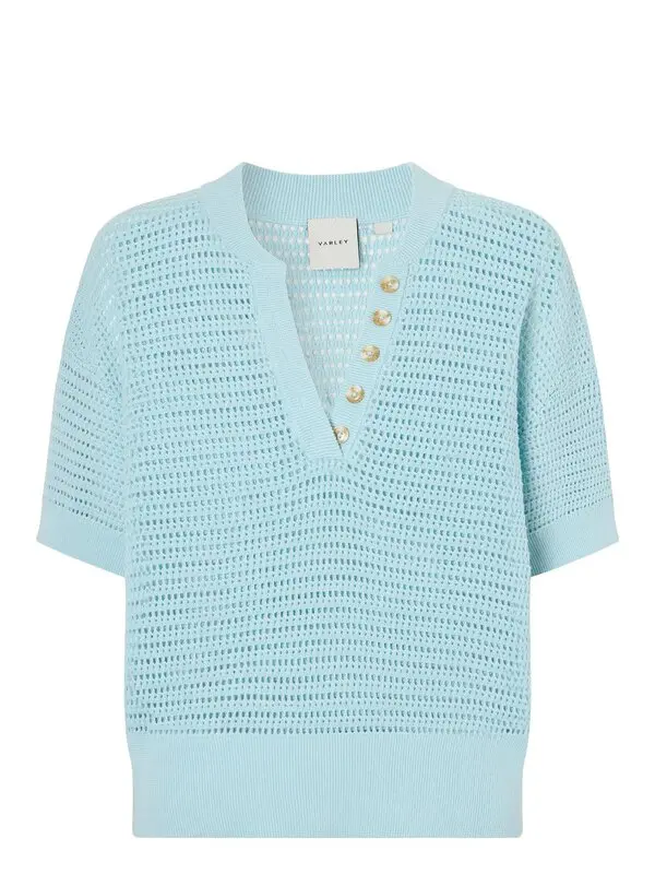 Varley Callie Open-knit Cotton Top - Blue