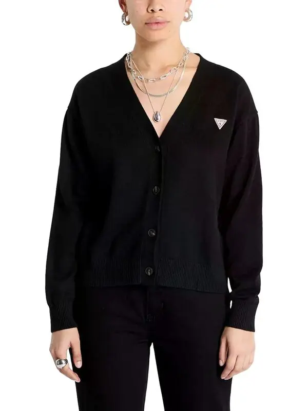 Guess Logo-patch V-neck Cardigan - Black