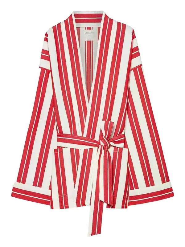 FORTE_FORTE Striped Belted Jacket - Red