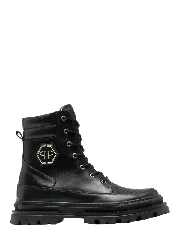 Philipp Plein Logo-plaque Leather Ankle Boots - Black