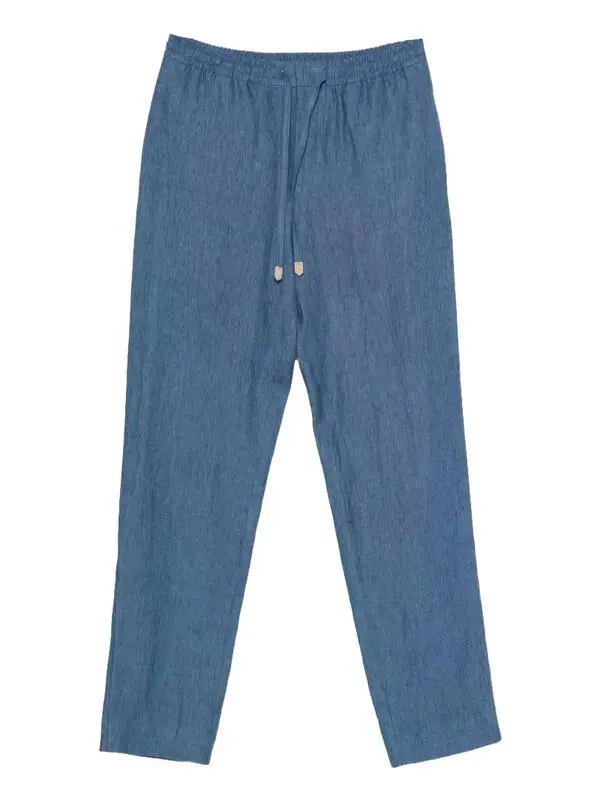 Canali Drawstring-waist Linen Trousers - Blue