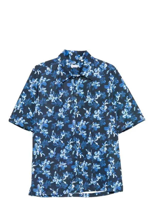 ORIAN Floral-print Short-sleeve Shirt - Blue