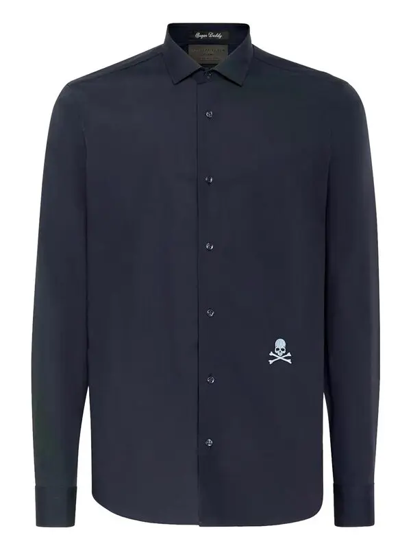 Philipp Plein Logo-embroidered Cotton Shirt - Blue