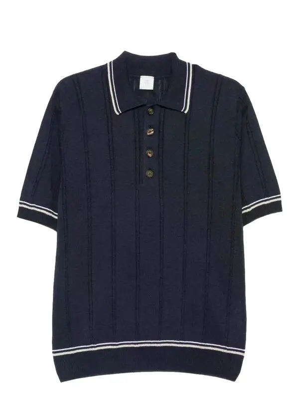 Eleventy Cable-knit Striped-trim Polo Shirt - Blue
