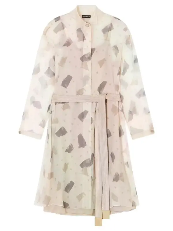 Emporio Armani Abstract-print Belted Silk Mini Dress - Neutrals