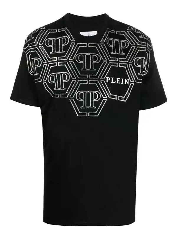 Philipp Plein Ss Hexagon Rhinestone-embellished T-shirt - Black