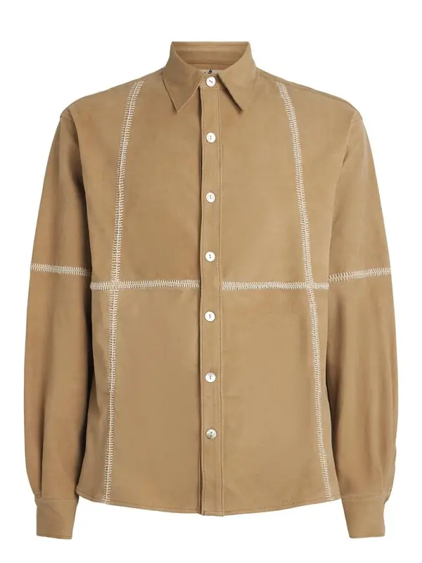 KARTIK RESEARCH Suede Contrast-stitch Shirt - Beige