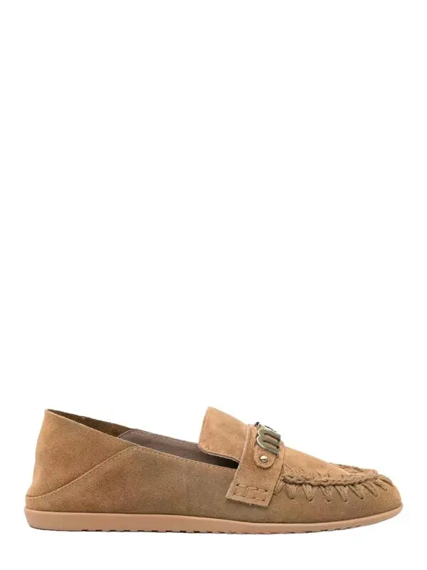 Mou Logo-plaque Whipstitch-trim Loafers - Brown