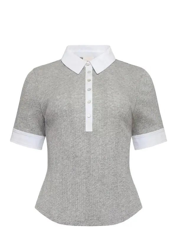 Cinq À Sept Jaden Ribbed-knit Polo Top - Grey