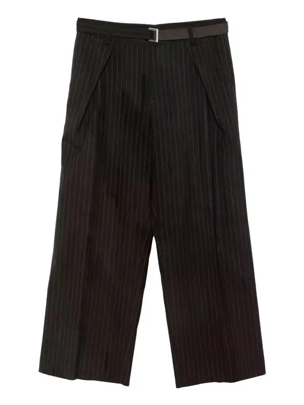Sacai Chalk-stripe Belted Trousers - Brown