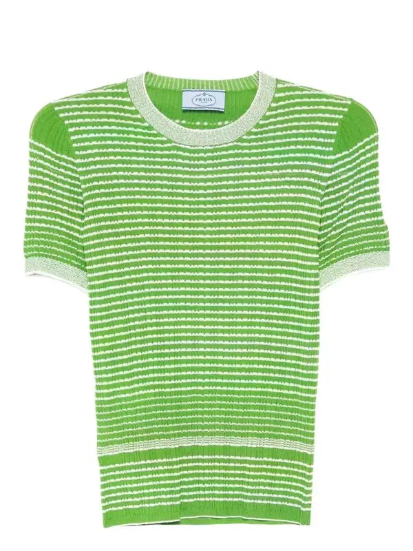 Prada Textured-knit Short-sleeve Top - Green