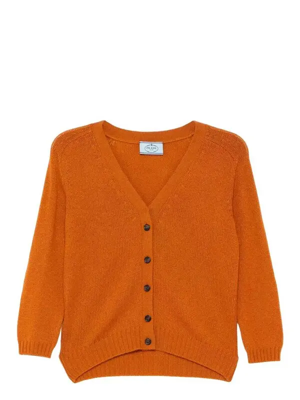 Prada V-neck Cashmere Cardigan - Orange