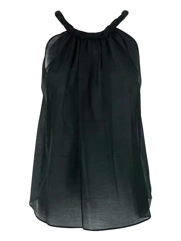 SEMICOUTURE Braided-neck Gathered Top - Black