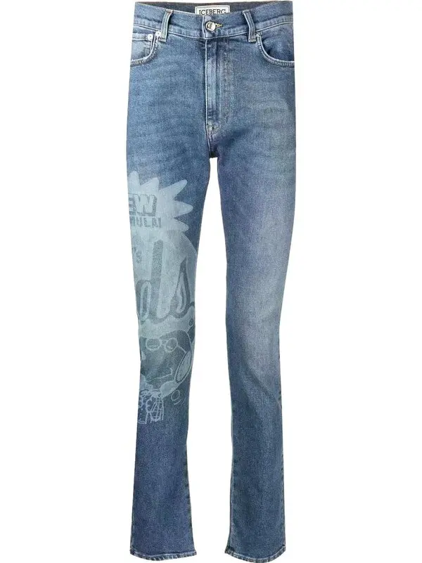Iceberg Watermark-print Skinny Jeans - Blue