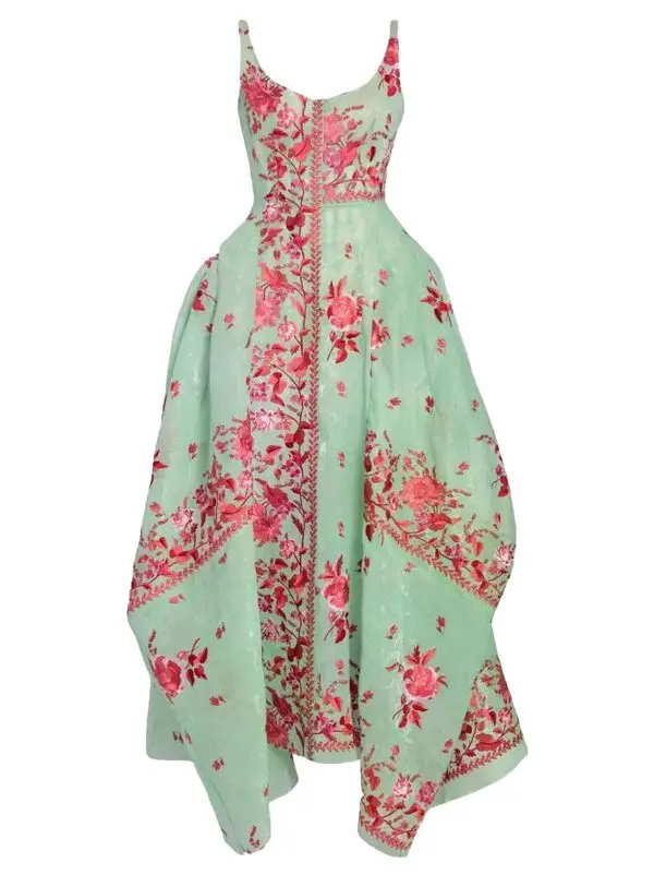 Erdem Floral-print Asymmetric-hem Dress - Green