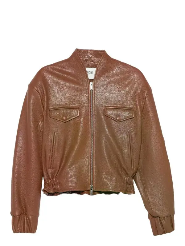 DUCIE Frankie Pebbled Leather Jacket - Brown