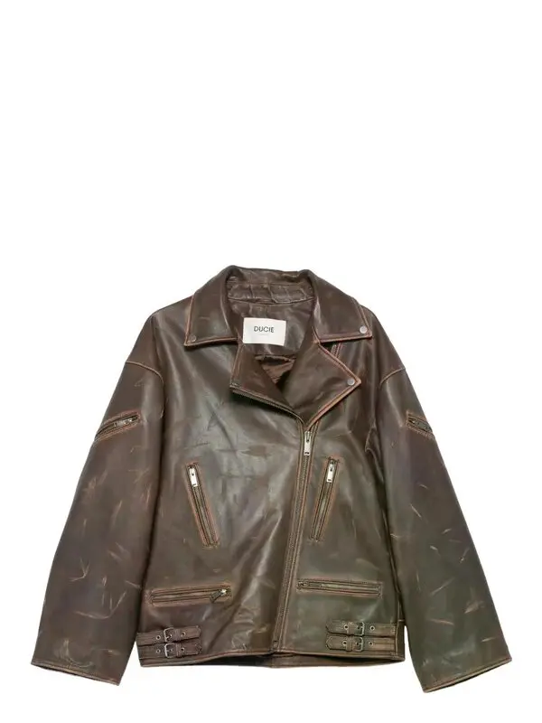 DUCIE Samantha Distressed Jacket - Brown