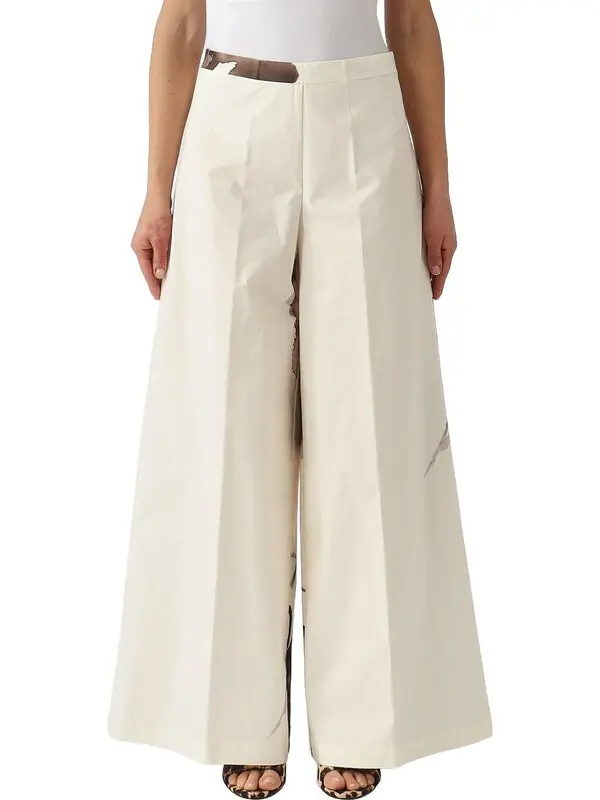Liviana Conti Printed Stretch Cotton Palazzo Trousers - Ivory