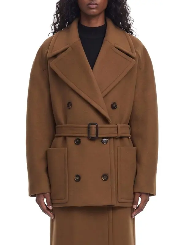 Stella McCartney Double Breasted Belted Coat - Coffee