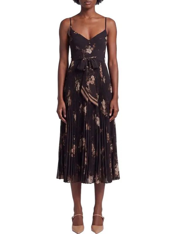 Zimmermann Floral Print Pleated Midi Dress - Black
