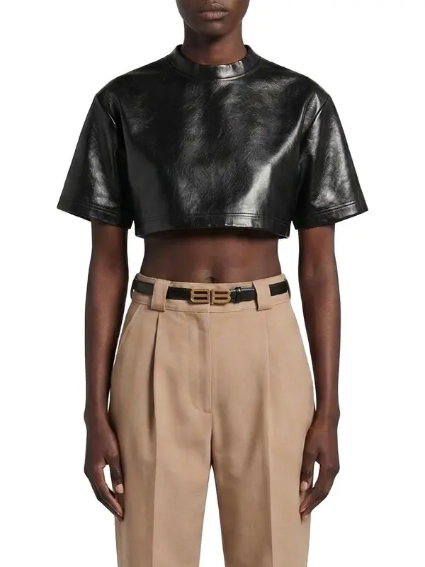 Balenciaga Cropped Leather Top - Black