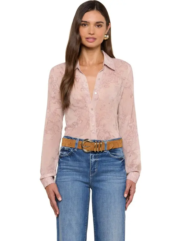 L'Agence Laurent Blouse - Biscuit Multi Scroll Lace Print