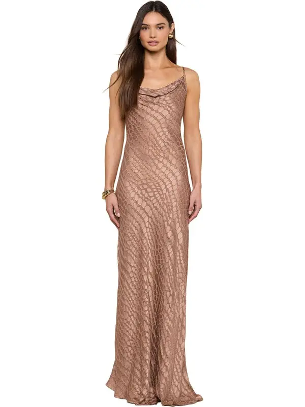 L'Agence Christine Burnout Satin Gown - Hazelnut Cobra Geo Burnout