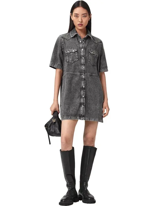 ALLSAINTS Rock Denim Mini Shirt Dress - Grey