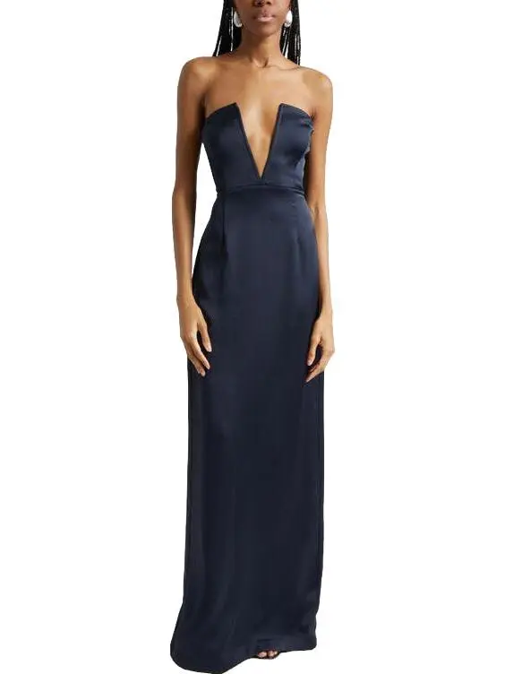 Ramy Brook Raquel Plunge Strapless Column Gown - Navy