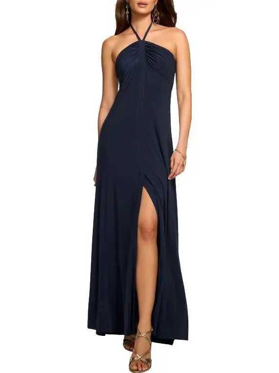 Ramy Brook Mira Gathered Halter Gown - Navy